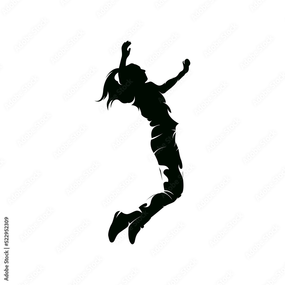 Women Volleyball Player Silhouette Volleyball Women Jumping Smash