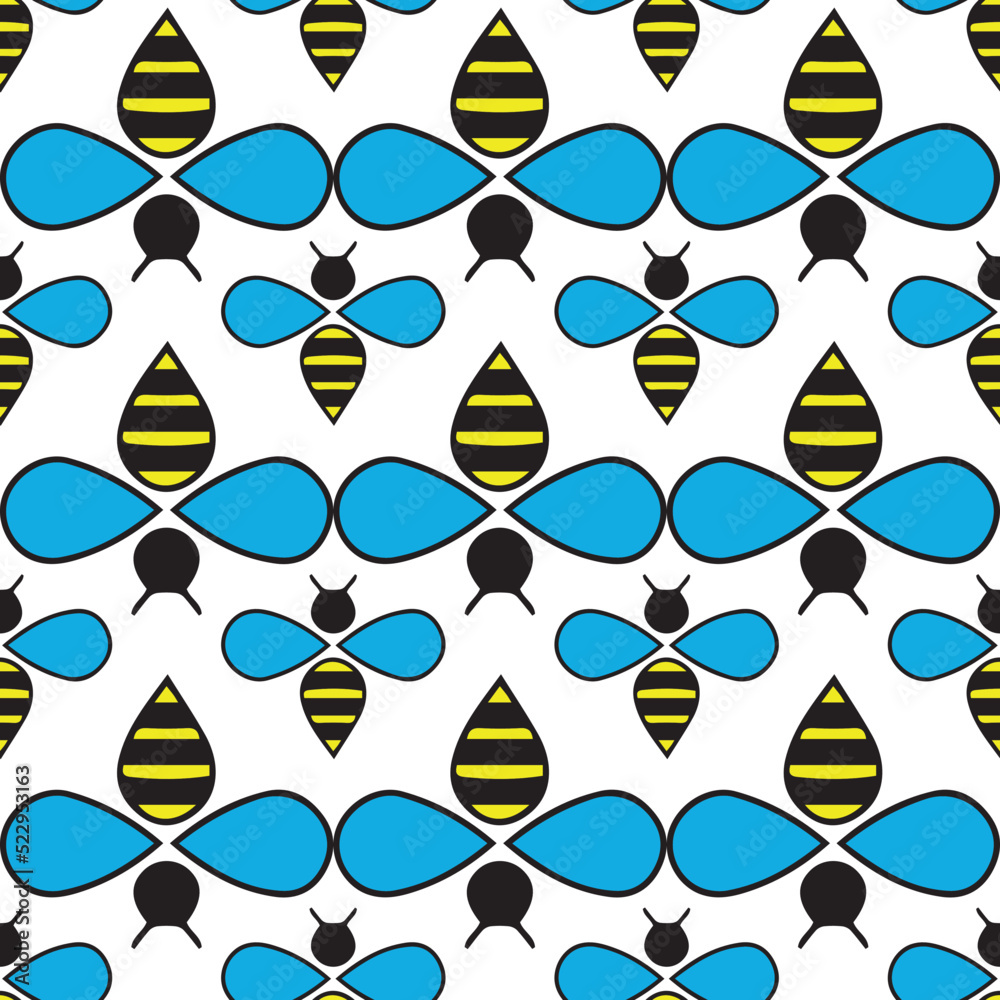Bee Vector illustration. Seamless patterns. Fun shapes. Stock Vector ...