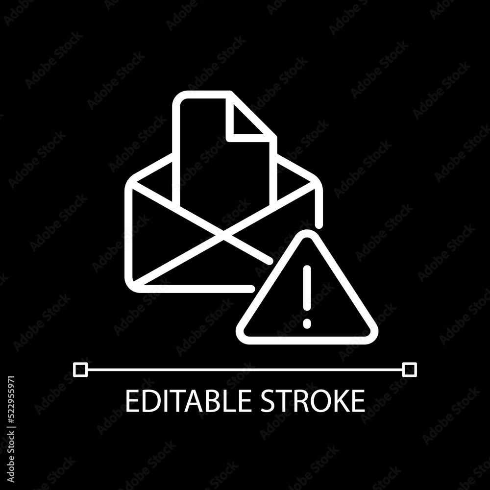 Email warning white linear icon for dark theme. Send and receive ...