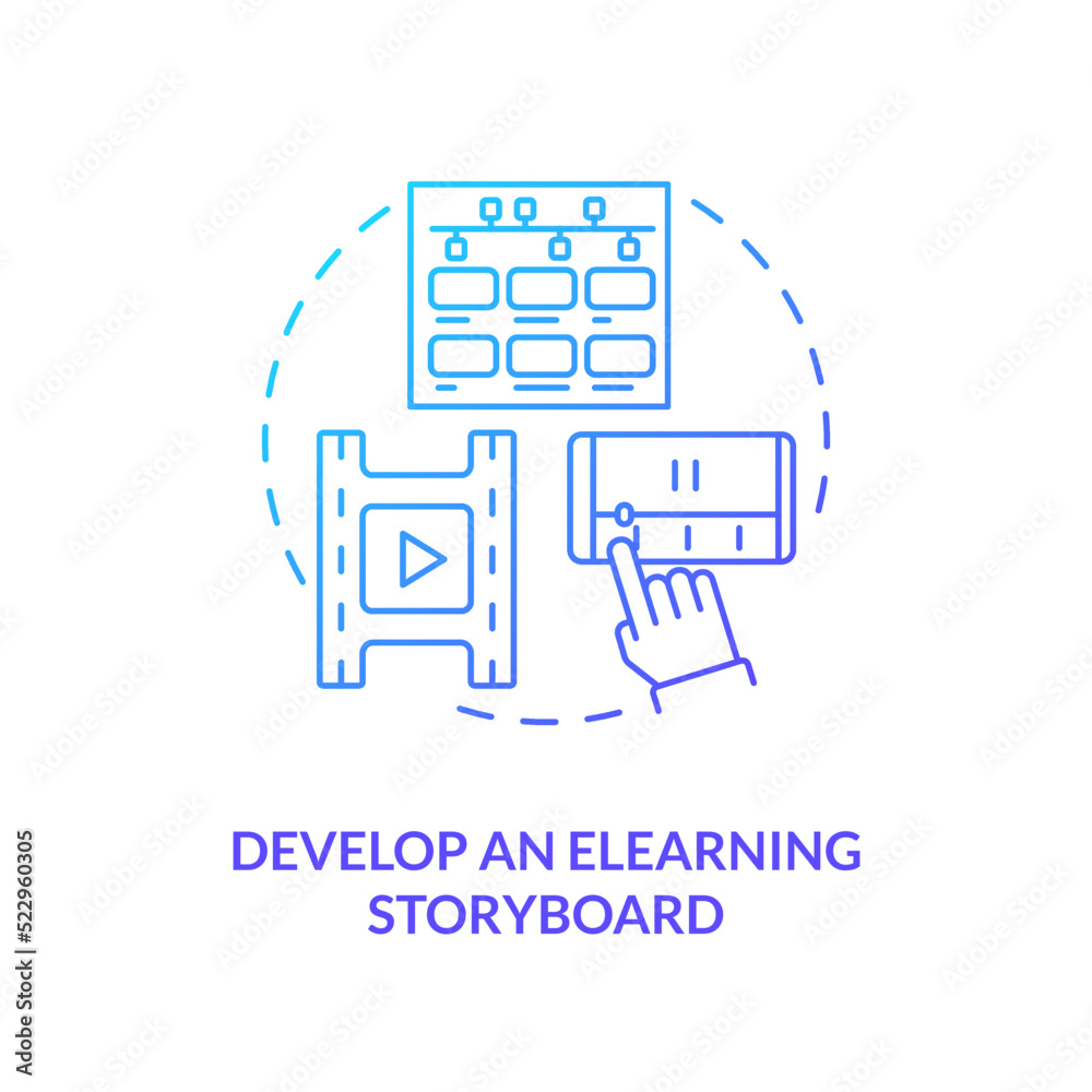 Develop eLearning storyboard blue gradient concept icon. Editing ...
