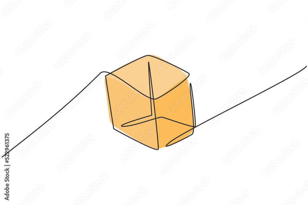 Single one line drawing of cube geometry shape. Back to school ...
