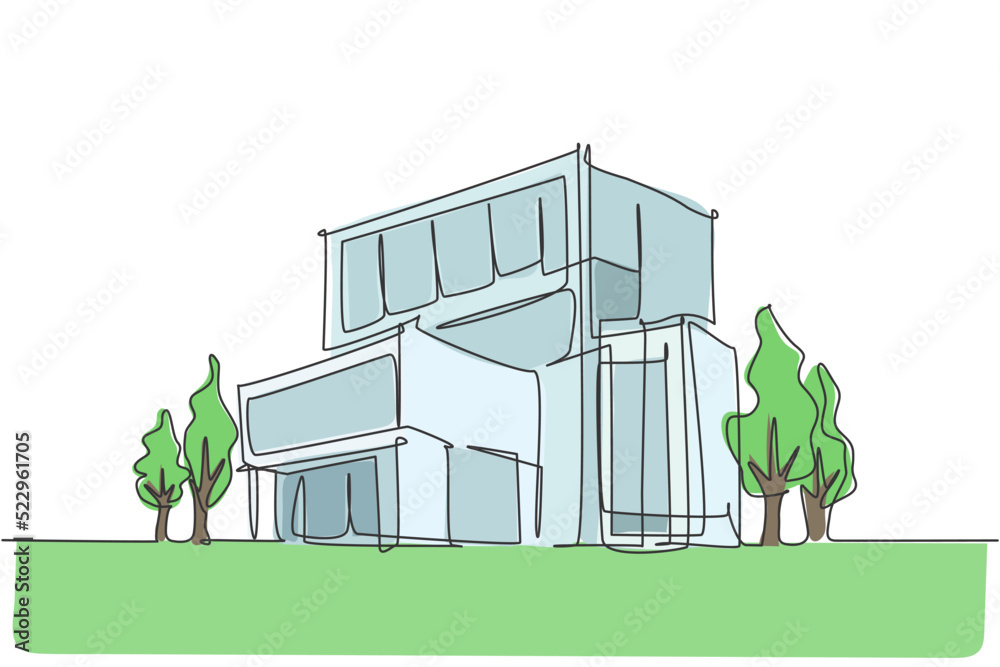 Continuous one line drawing of luxury house construction building at ...