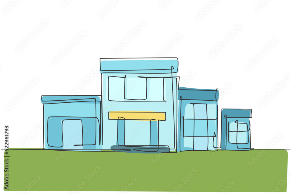 Single continuous line drawing of luxury house construction building ...