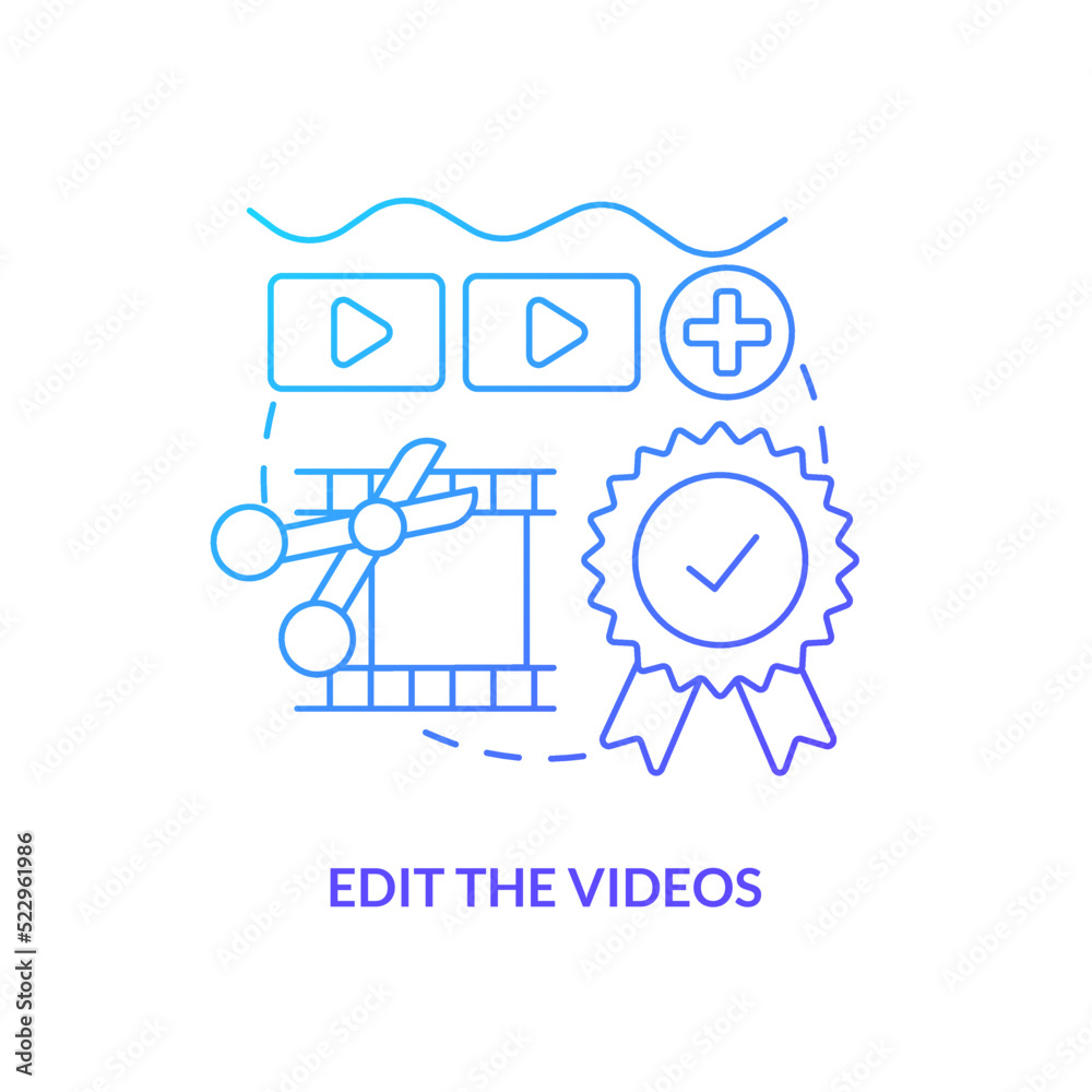 Edit videos blue gradient concept icon. Cut and add transitions to ...