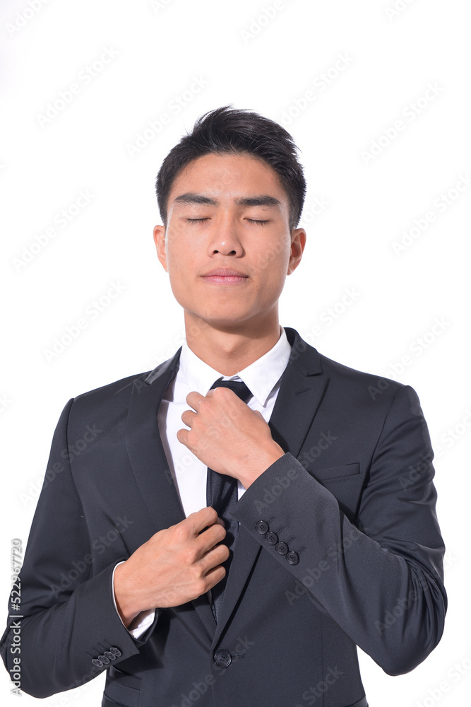 Handsome young business man wear formal suit with black tie ...