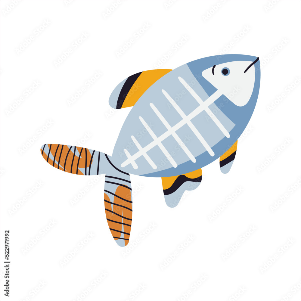 X ray fish vector illustration. Cute hand drawn sea world doodle ...