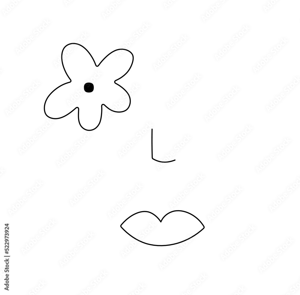 Vector Isolated Abstract Flower Face Colorless Black And White Contour