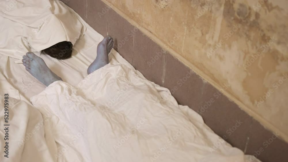 Corpse after disease, human life. Epidemic alert and infection. Scene ...