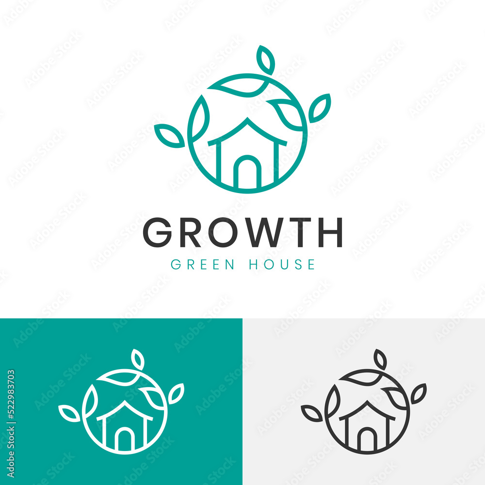 nature green house logo design line art style vector symbol icon design ...