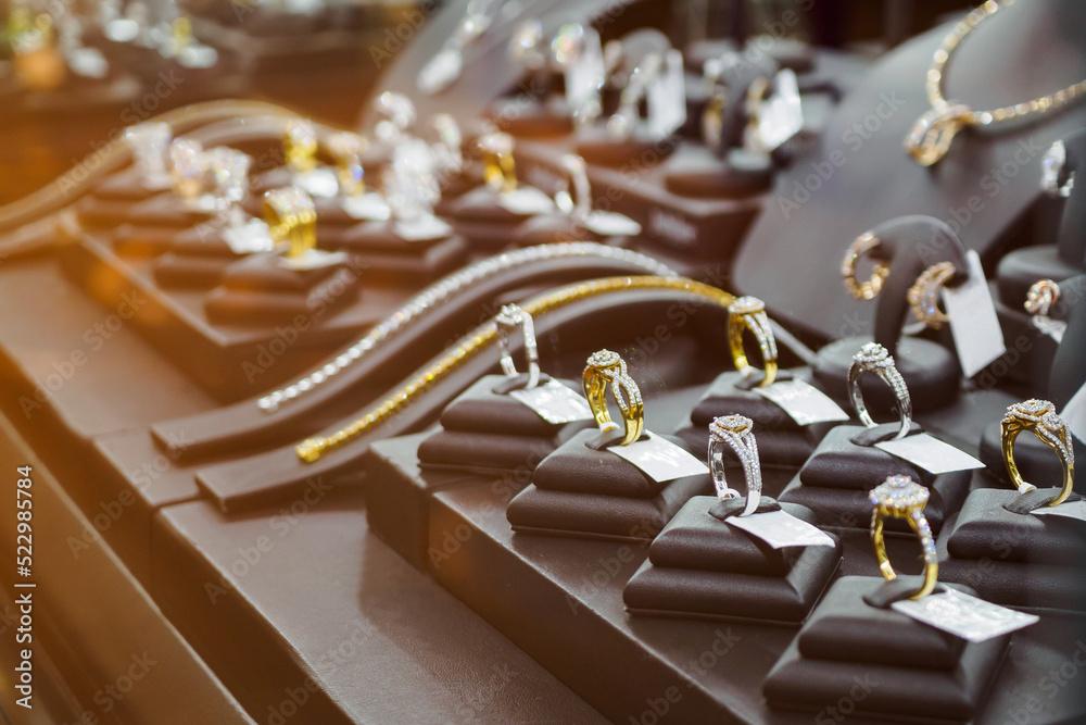 jewelry diamond rings show in luxury retail store window display ...