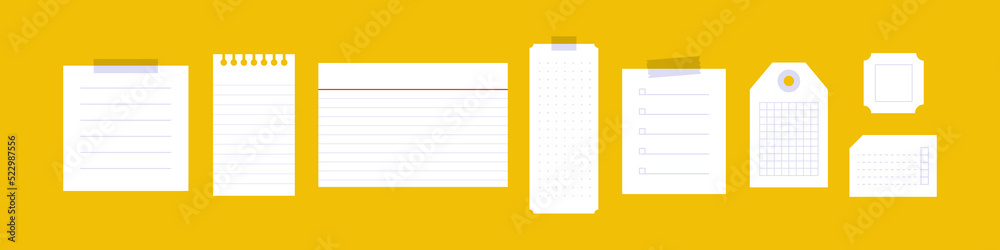 Stationery icon set. Paper notes, tag and cards set. Different lined ...