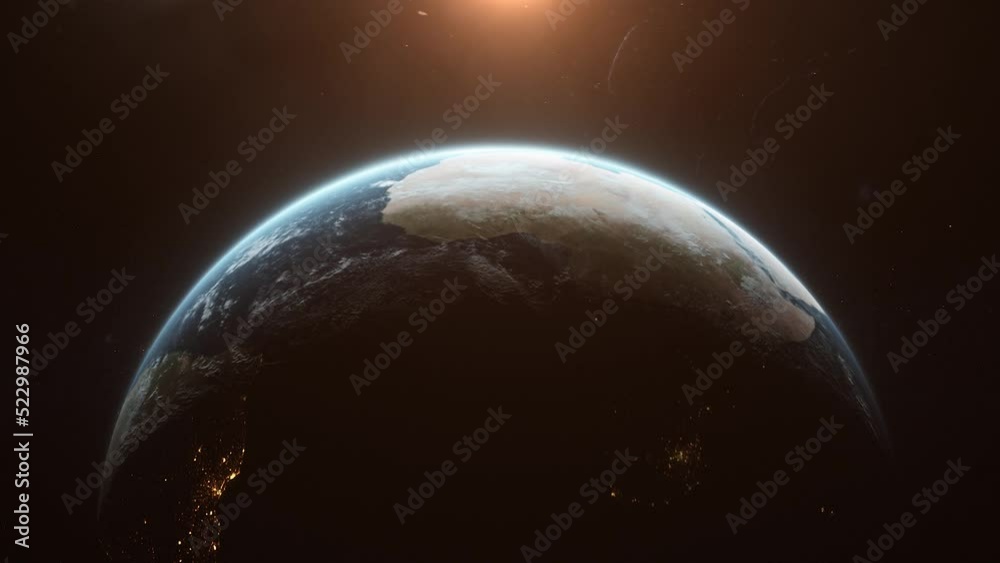 Planet Earth Rotating in Space with Sun Flare and Stars Background 4K ...