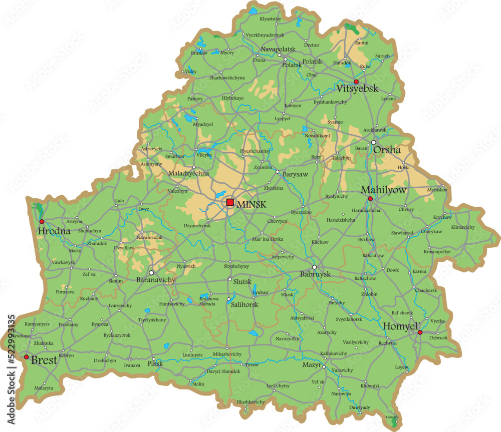 Vector color map of the Republic of Belarus. The territory of a ...