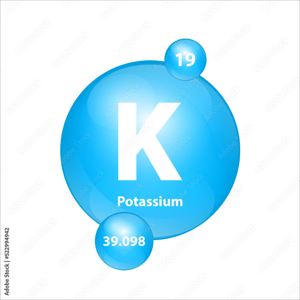 Potassium, Kalium (K) icon structure chemical element round shape ...