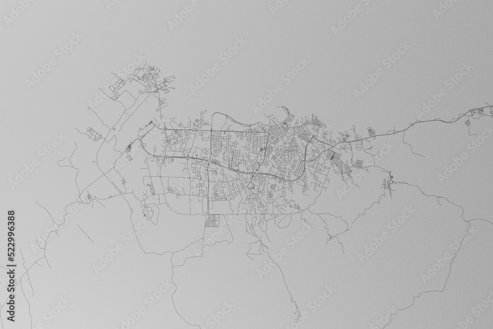Map of the streets of Malabo (Equatorial Guinea) made with black lines ...