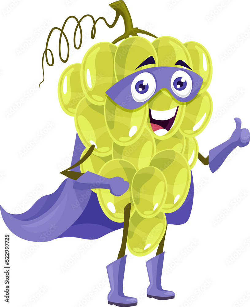Cartoon funny grapes superhero in cape character Stock Illustration | Adobe Stock