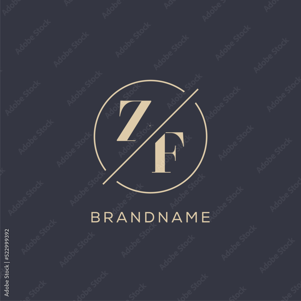 Initial letter ZF logo with simple circle line, Elegant look monogram logo style Stock Vector ...