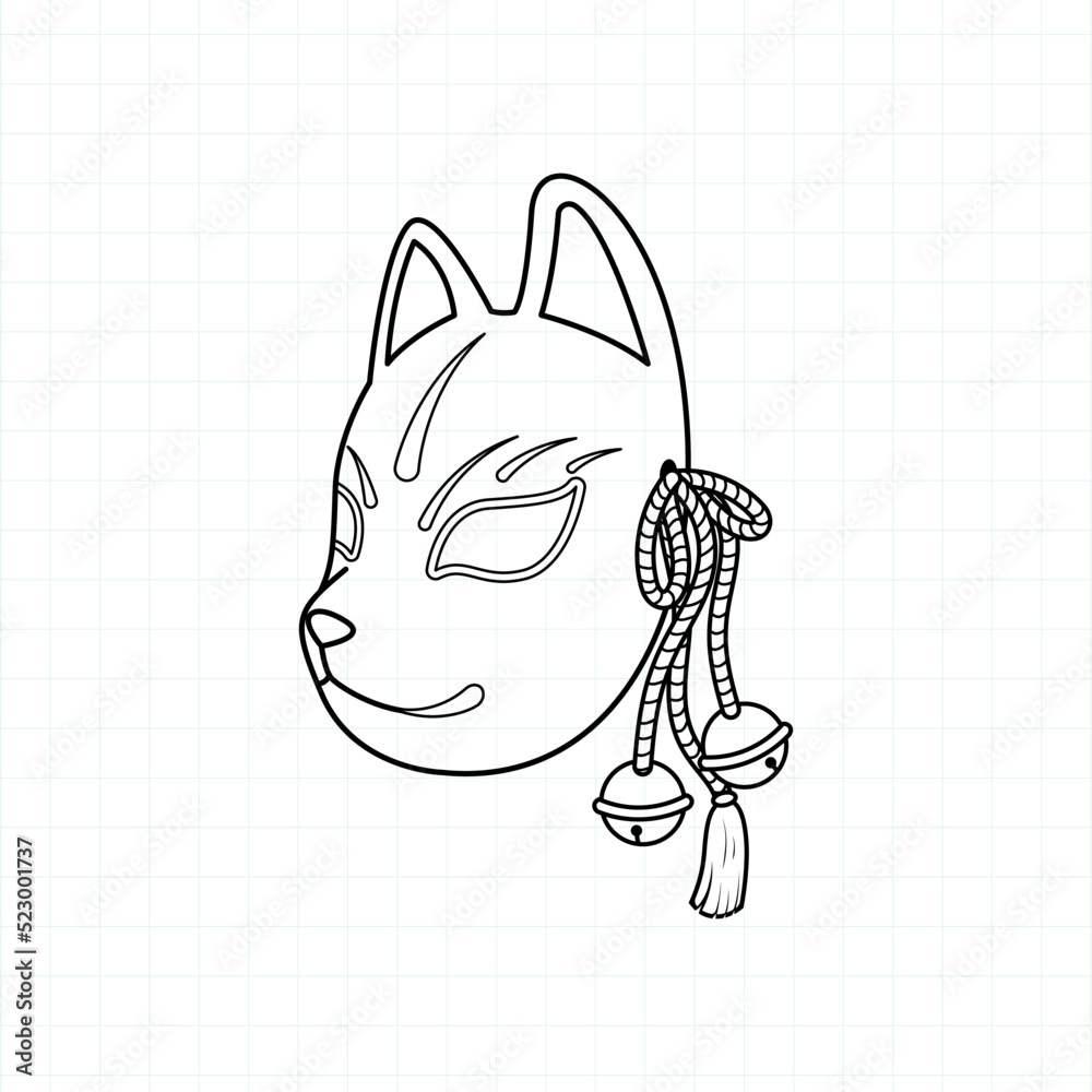 Japanese kitsune mask coloring page, Vector illustration eps.10 Stock ...