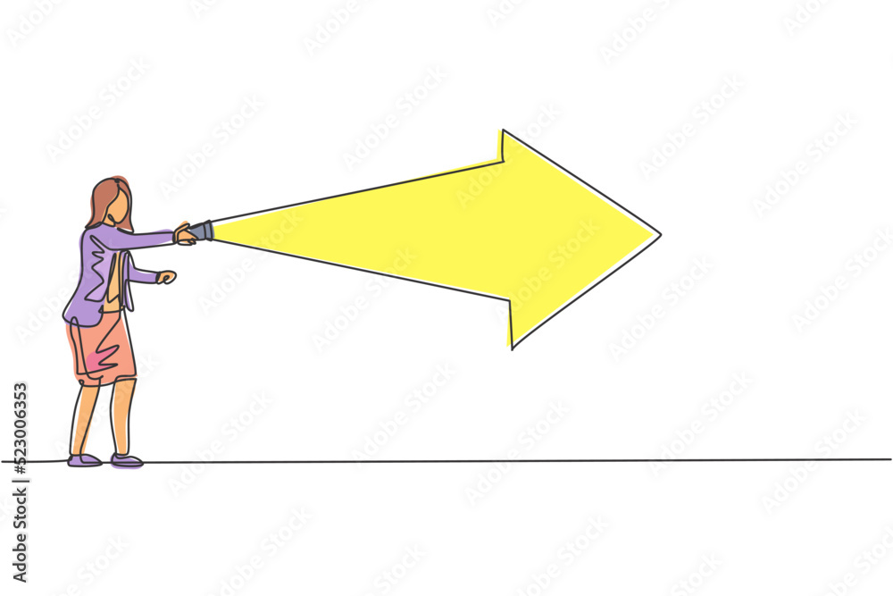 Single one line drawing of young smart business woman turn on ...