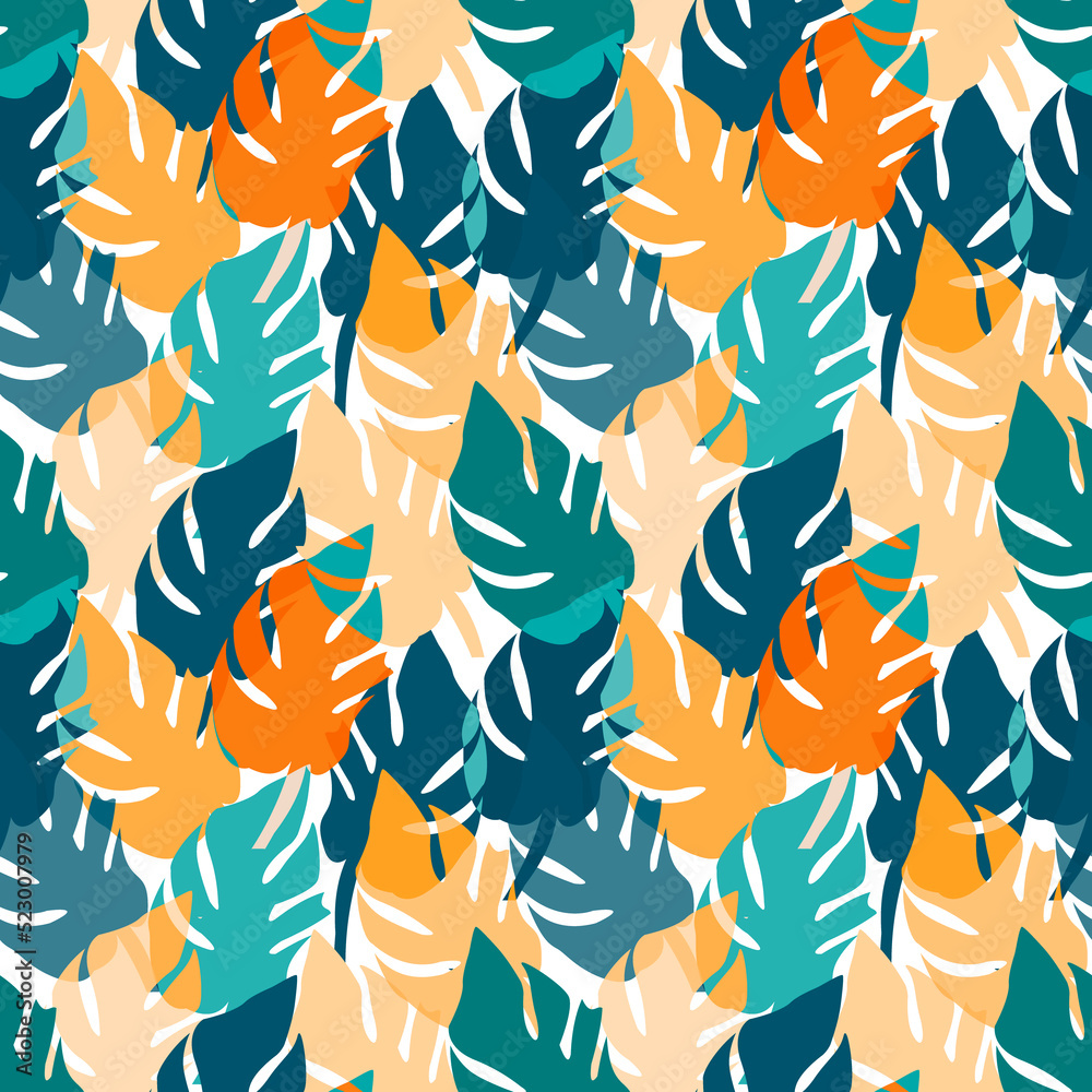 Abstract exotic leaves seamless texture, raster version. Organic design ...
