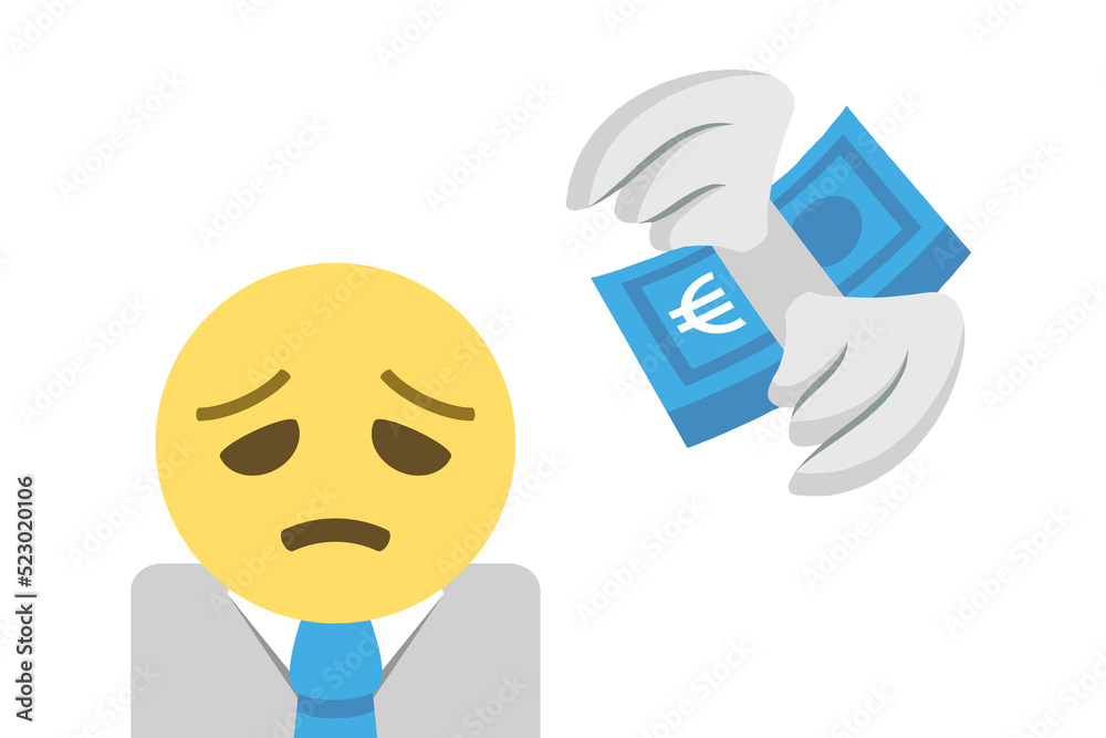 disappointed face with necktie and euro money with wings,emoji ...