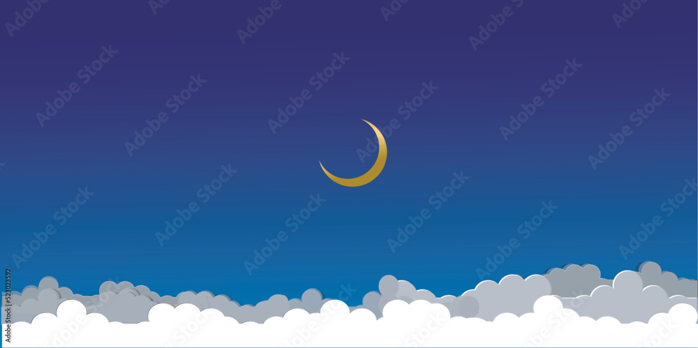 Sweet background for baby room, calm night with golden moon . Starry ...