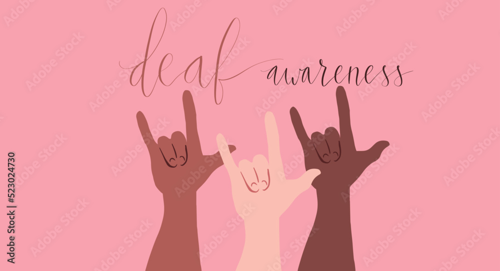 Deaf awareness month september handwritten calligraphy. Human hand ...