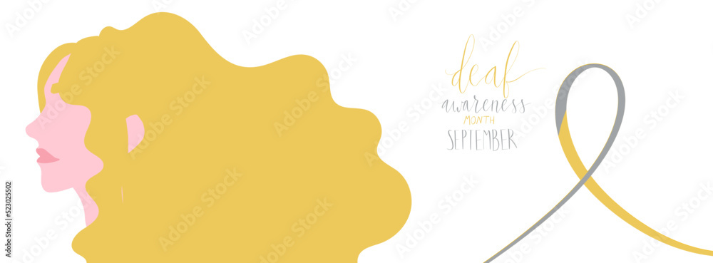 Deaf awareness month september handwritten calligraphy. Yellow and gray ...