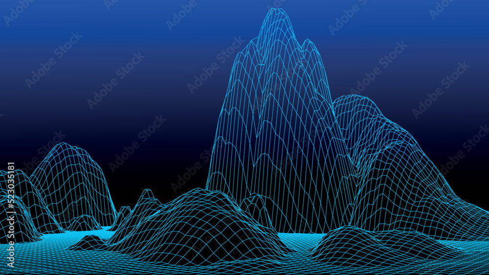 Abstract digital landscape. Wireframe landscape background. 3d ...