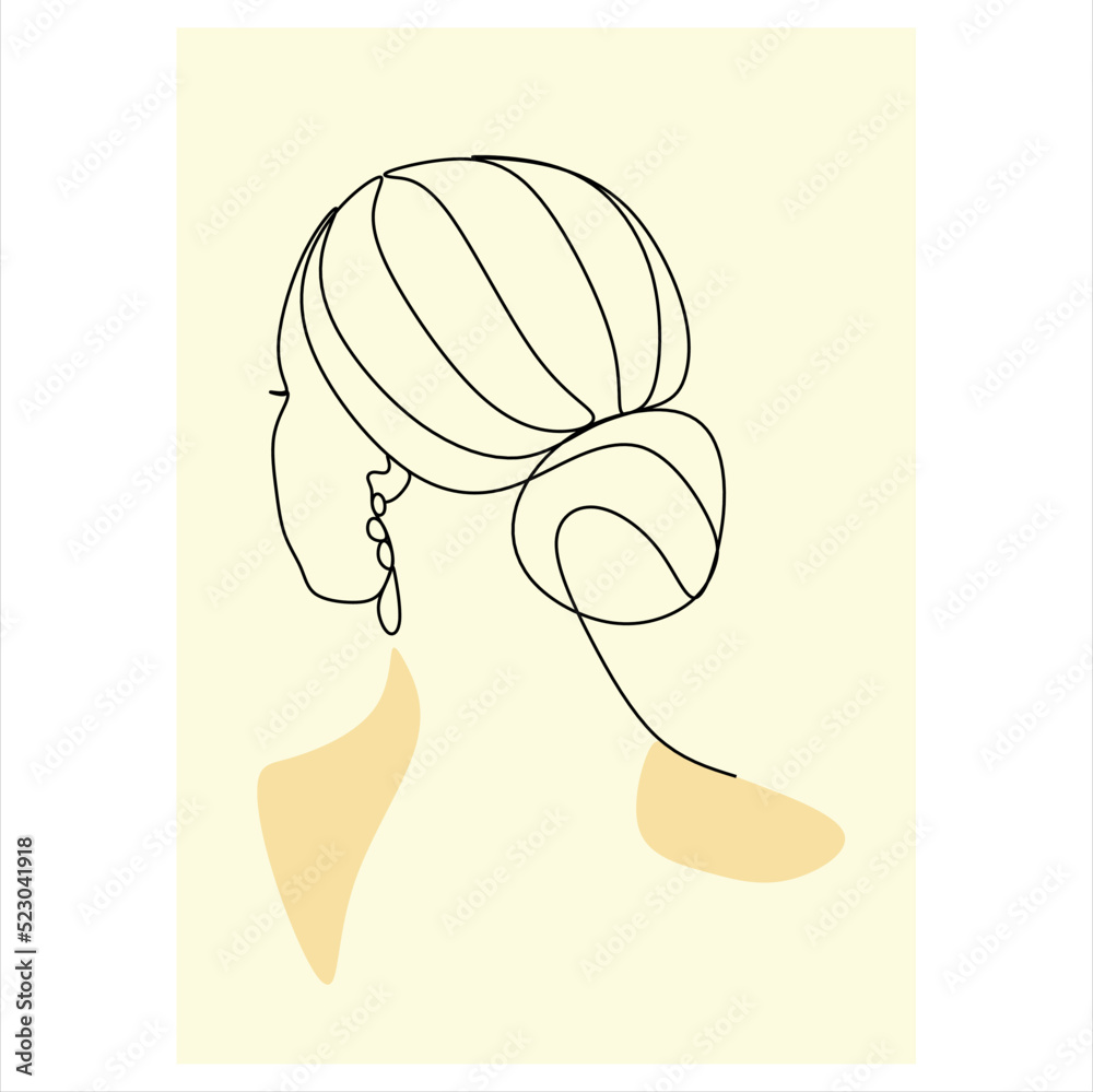 Continuous line drawing of Portrait of a Beautiful Woman's face. The ...