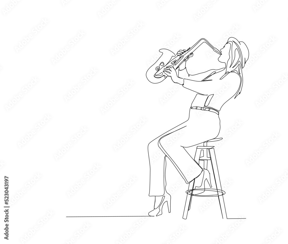 Continuous line art of woman playing saxophone vector illustration ...