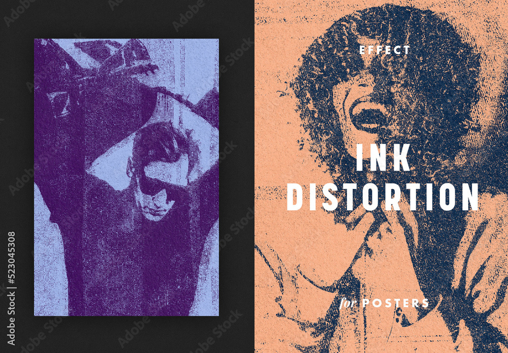 Distorted Ink Print Poster Photo Effect Mockup Stock Template | Adobe Stock