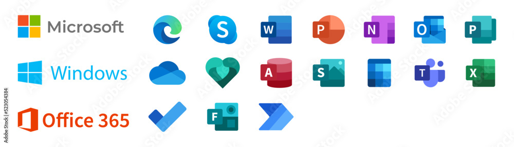 Zdolbuniv, Ukraine - August 13, 2022: Microsoft icon set. Vector ... Zdolbuniv, Ukraine - August 13, 2022: Microsoft icon set. Vector ...