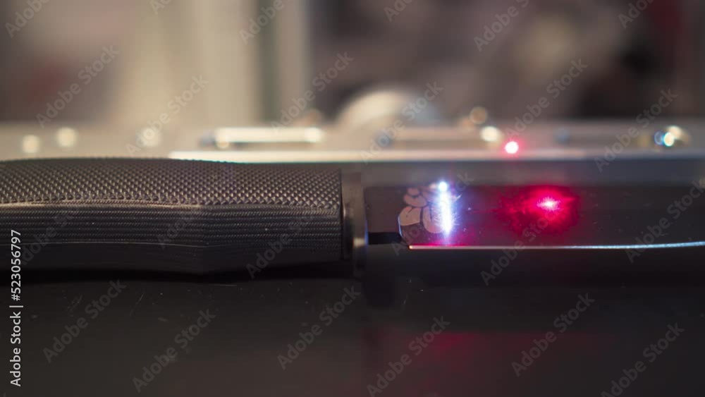 Laser engraving process camera passing by horizontally,feathers pattern ...