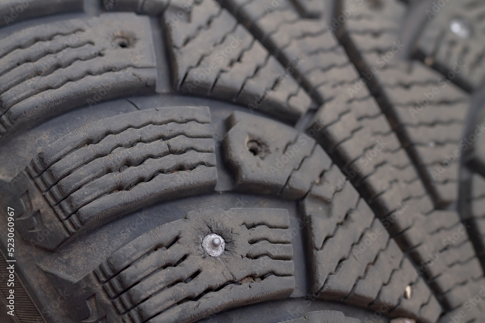 Old winter tires of a car with torn spikes for not sliding on ice Stock ...