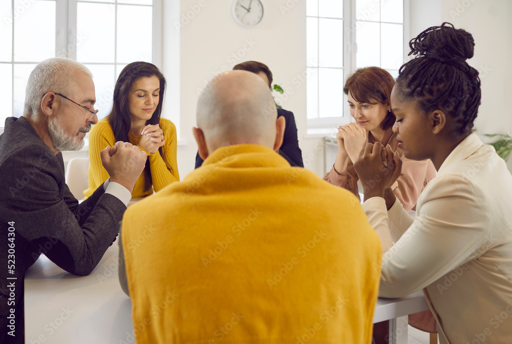 Group of humble pious religious diverse multiracial multiethnic people ...