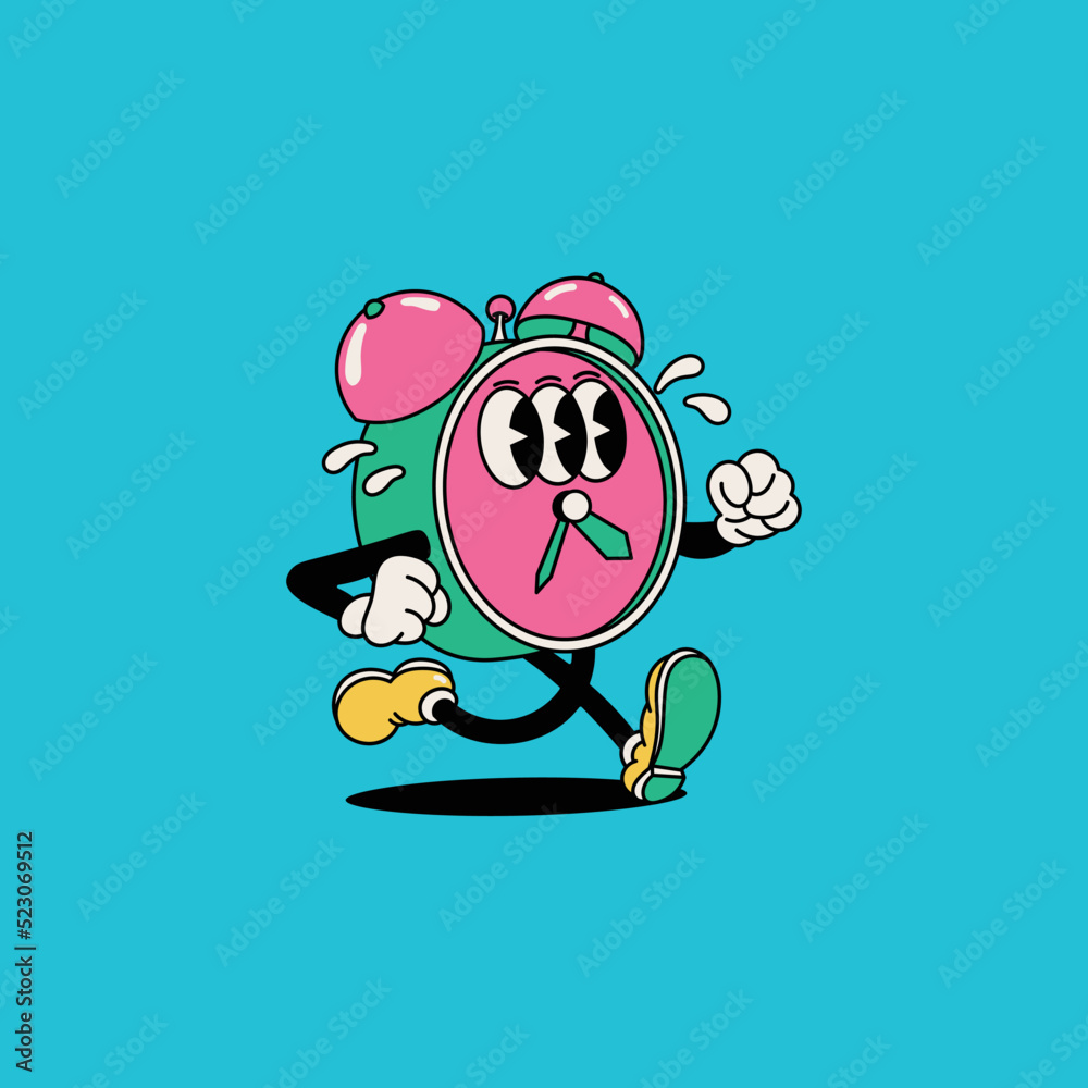 alarm clock cartoon character vector illustration with shocked facial ...