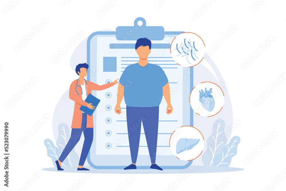 Obesity problem. Overweight man medical consultation and diagnostics ...
