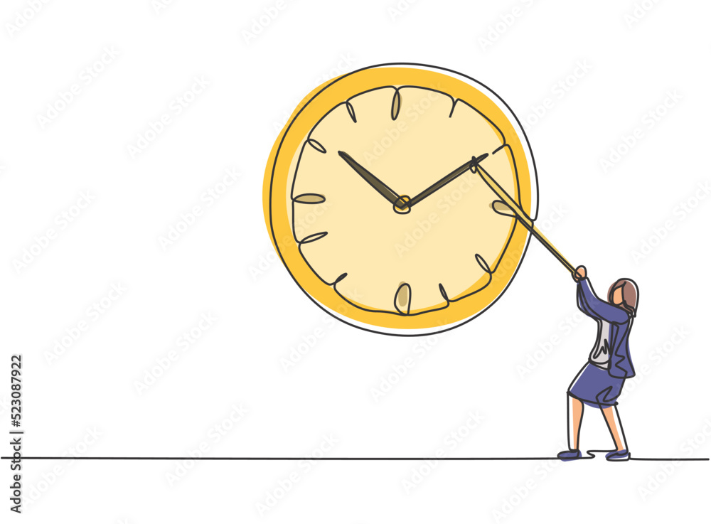Single one line drawing of young business woman pulling clockwise of ...