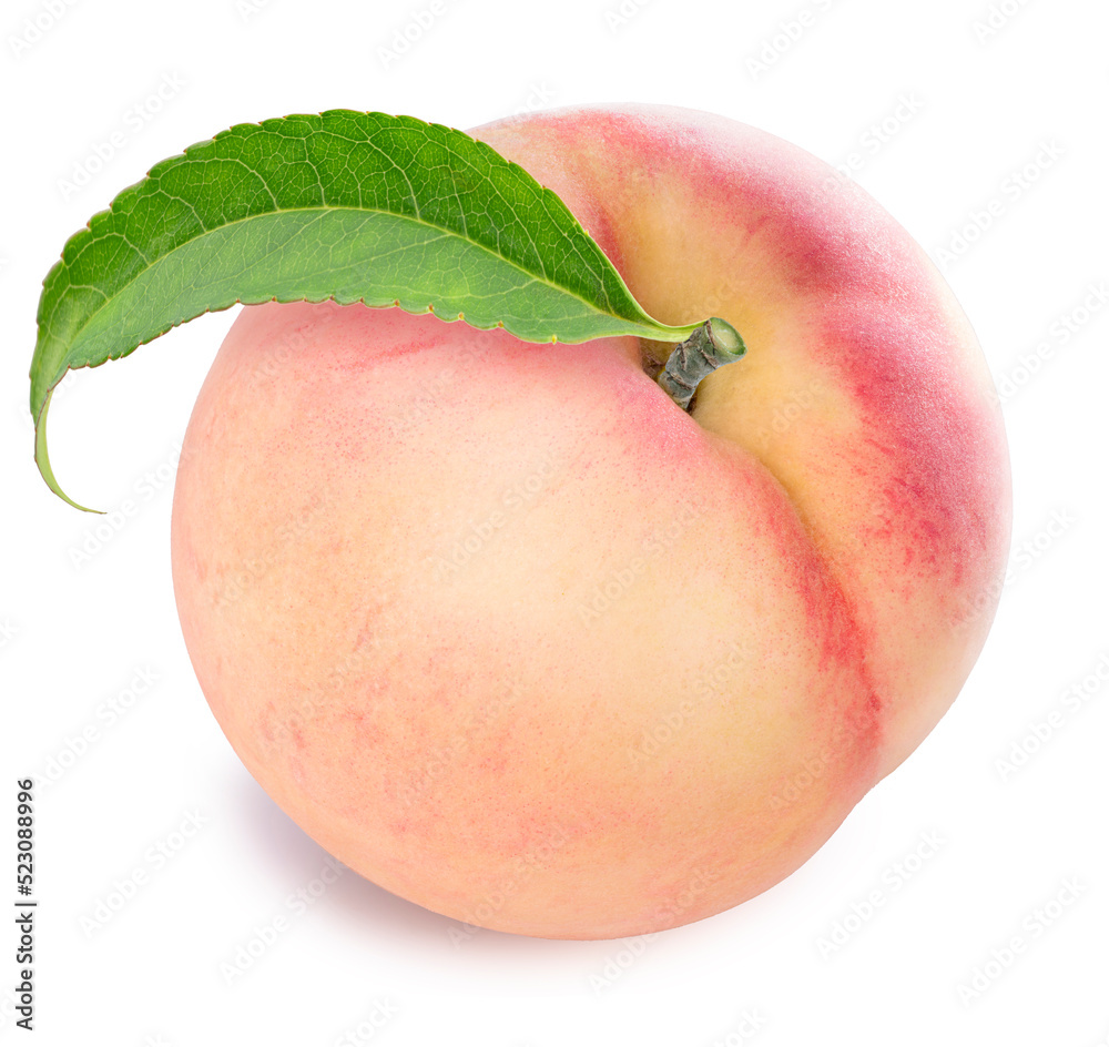 White Peach fruit with leaf isolated on white background, Fresh White ...