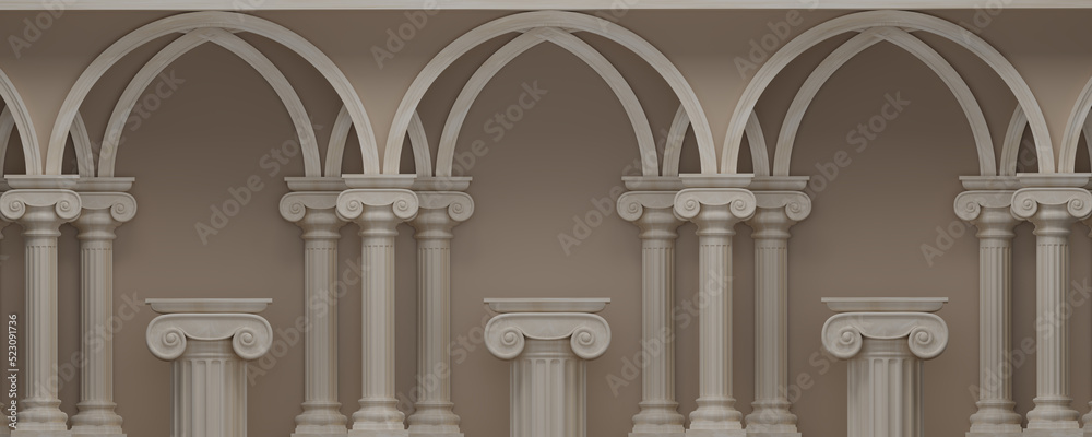 3D render Classic pillars pedestal with light and shadow on roman ...