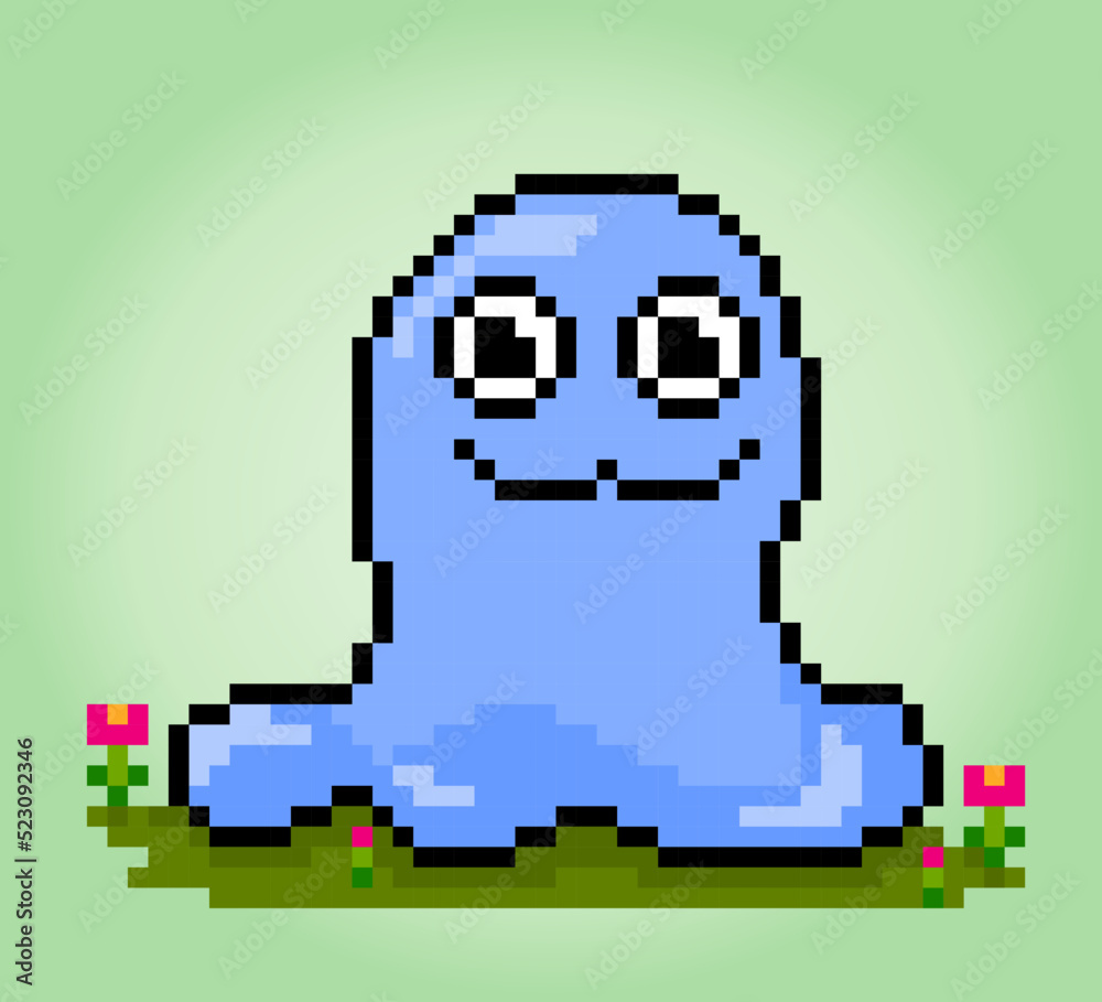 8-bit Pixel Funny Mucus Monster, Illustration of Pixel Art Vector. Set ...