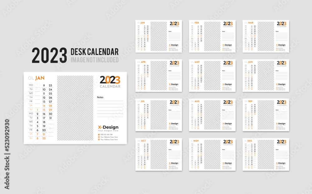 2023 desk calendar template, Monthly desk calendar, Table Calendar 2023 ...