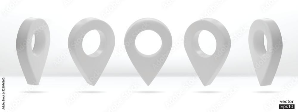 Set of map pointer isolated on white background. White location pin or ...