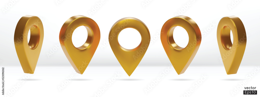 Set of map pointer isolated on white background. Gold location pin or ...