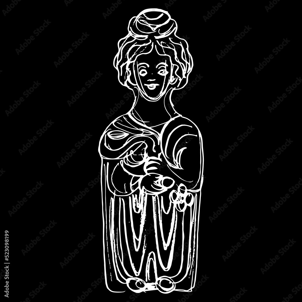 Gallo Roman mother goddess. Celtic woman. Antique sculpture. Hand drawn ...