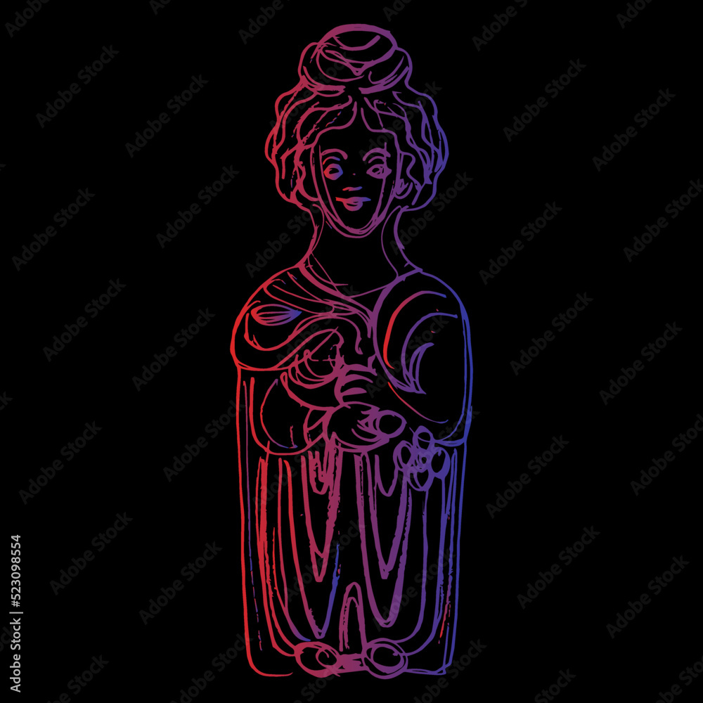 Gallo Roman mother goddess. Celtic woman. Antique sculpture. Hand drawn ...