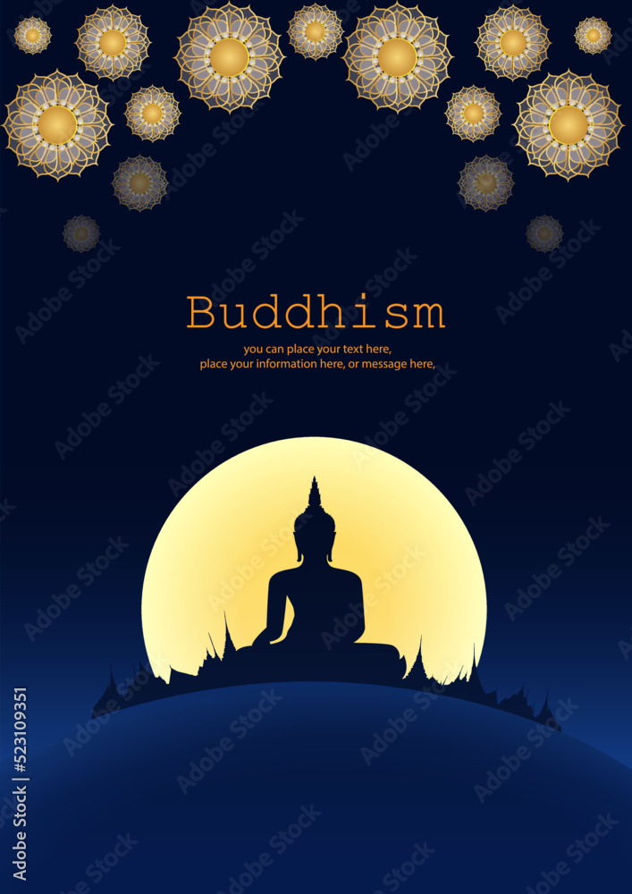 Buddha shadow sitting on moon vector background - Magha Puja, Asanha ...