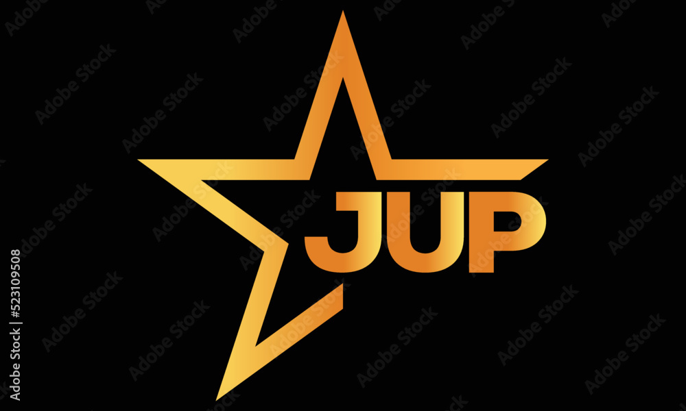 JUP golden luxury star icon three letter logo design vector template ...