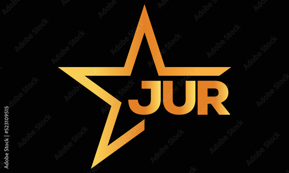 JUR golden luxury star icon three letter logo design vector template ...